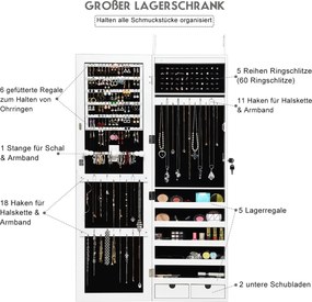Costway Šperkovnice s 15 LED světly a zrcadlem po celé délce a montáží