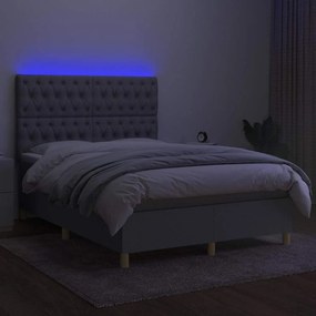 Box spring postel s matrací a LED světle šedá 140x190 cm textil 3135669