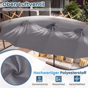 Costway Dvojitý slunečník s klikou a stojanem s 108 LED světle – 370 × 200 cm