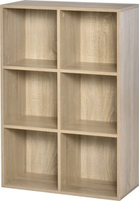 HOMCOM Knihařský regál se 3 policemi a 6 úložnými boxy do obývacího pokoje, ložnice, kanceláře 65,5x30x97,5 cm Dub | Aosom