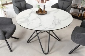 Jídelní stůl Kruhový 120cm bílý mramor keramický/ 42369