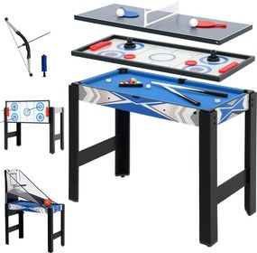 SPORTNOW 5-v-1 Multihra Kancelářský stůl s pingpongem, kulečníkem, hokejem, basketbalem a lukostřelbou pro dospělé 91 x 45,5 x 76 cm Černá+Modrá | Aos