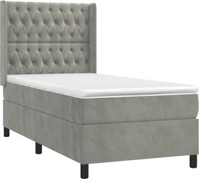 Box spring postel s matrací a LED světle šedá 90x190 cm samet 3139715