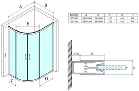 Gelco Gelco, SIGMA SIMPLY čtvrtkruhová sprchová zástěna 1000x800 mm, R550, L/R, čiré sklo, GS1080