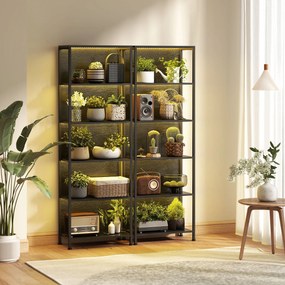 HOMCOM Knihovna s 5 policemi, volně stojící regál s LED osvětlením, 7 barev světla, do obývacího pokoje, 60 x 30 x 179 cm, černá