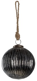 Černo stříbrná vánoční koule s žebrováním a patinou - Ø 11*11 cm