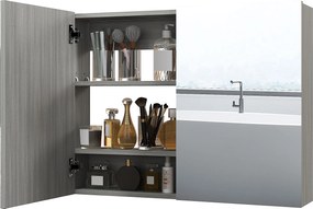 HOMCOM nástěnná zrcadlová skříňka do koupelny, 80×15×60 cm, dvoukřídlé dveře s nastavitelnými policemi, šedá | Aosom
