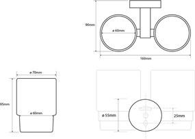 Sapho Sapho, X-ROUND dvojitý držák sklenic, mléčné sklo, chrom, XR902