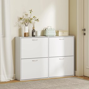 HOMCOM Bílý botník Moderní organizér na boty se 4 výklopnými šuplíky a nastavitelnými policemi pro 16-24 párů bot do předsíně 120x24x81 cm