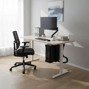 Výškově nastavitelný stůl OfficeTech C, 140 x 80 cm, bílá podnož, bílý jasan