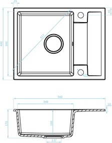 Kuchinox Rab, 1-komorový granitový dřez 560x440x175 mm s odkapávačem, béžová, LAV-SBF_413Y