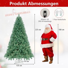Costway 225 cm Umělý vánoční stromek s osvětlením Vánoční stromeček s teplými
