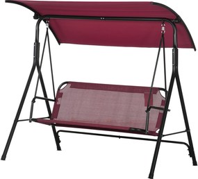 Zahradní houpačka Outsunny pro 3 osoby s nastavitelnou sluneční clonou, prodyšným potahem a kovovým rámem, nosnost do 240 kg, 172x110x153 cm, vínová č