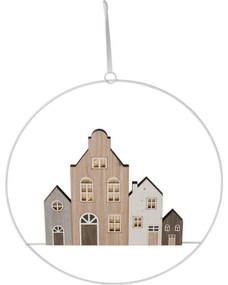 Závěsná vánoční dekorace Winter Houses II, 30 cm, svítící, na baterie