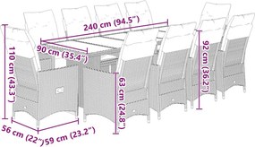 9dílný zahradní bistro set s poduškami hnědý polyratan 3277243