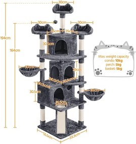 Škrabadlo pro kočky Yaheetech – tmavě šedá, 194 cm (266287901588)