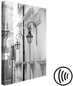 Obraz Městské lampy (1-dílný) - černobílá architektura města