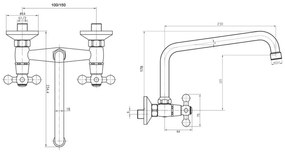 Mereo Retro Viktorie baterie dřezová nástěnná 150 mm s U ramínkem trubkovým 18 mm 230 mm mosaz chrom CBL30104