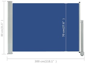 Zatahovací boční markýza / zástěna na terasu 80 x 300 cm modrá - Default Title
