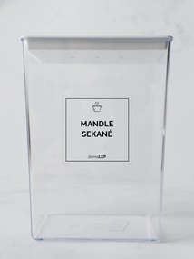 MANDLE SEKANÉ – průhledná samolepka na dózu, tučné písmo, 5 x 5 cm | DomaLEP