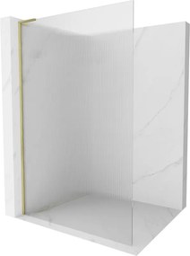 Mexen Kioto L, sprchová zástěna Walk-In 90 x 200 cm, 8mm sklo s žebrovým vzorem, zlatý matný profil, 800-090-103-55-09