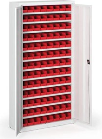 Skříň s plastovými boxy BASIC - 1800 x 400 x 920 mm, 104xA, šedá/šedé dveře