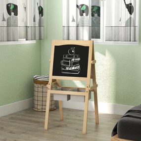Dětský easel AIYAPLAY 3 v 1 s oboustrannou tabulí, dřevěný easel pro kreslení s papírovým válcem a 2 košíky 58x50,5x109 cm přírodní