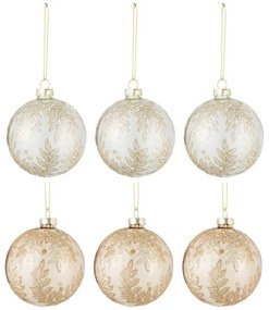 OnaDnes -20% Set šesti bílých/zlatých skleněných vánočních ozdob J-Line Nylah 8,5 cm