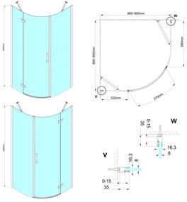 Gelco TRINITY čtvrtkruhový sprchový kout 90 x 90 x 200 cm chrom matné sklo pravé GT6590MR-CH