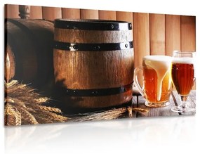 Obraz pivo s pivním soudkem - 90x60 cm