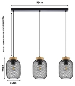Brilagi - Lustr na lanku BASKLITE 3xE27/15W/230V kaučukovník/černá