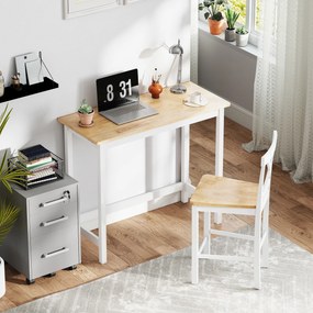 HOMCOM Barový stůl, vzhled dubu, kompaktní, místo pro 2 osoby, přírodní dřevo + bílá