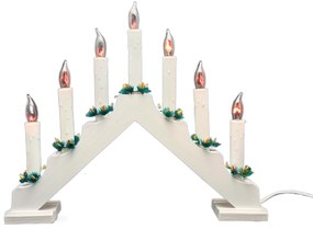 Vánoční dřevěný svícen ve tvaru pyramidy, bílá barva, 7 svíček plamen