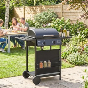 Plynový gril 5 KW 2 hořáky BBQ grilovací vozík z nerezové oceli včetně bočního stolku spodní koš přední kryt teploměr smaltovaný grilovací rošt