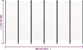 6dílný paraván bílý 300 x 180 cm 320727