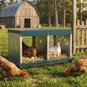 PawHut hnízdní box z pozinkované oceli se 2 komorami pro 2 slepice s vodotěsnou střechou a ventilací Stříbrná a zelená
