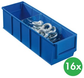 Plastový regálový box ShelfBox typ A - 91 x 300 x 81 mm, 16 ks, modrý