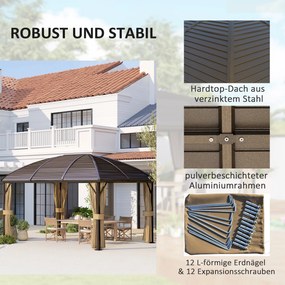 Zahradní altán 4×3 m s pevnou střechou, hliníkový pavillon, moskytiéra, bočnice, voděodolný, hnědý