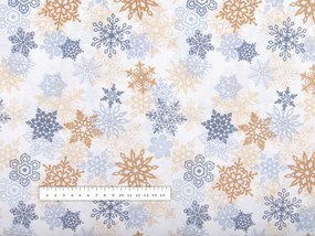 Biante Vánoční dekorační kulatý ubrus PML-041 Modrošedé a béžové vločky Ø 110 cm