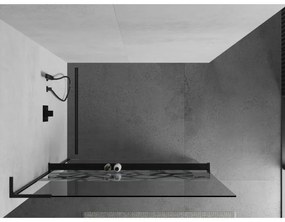Mexen Kioto+ L, sprchová zástěna Walk-In s poličkou a ramínkem 100 x 200 cm, 8mm čiré sklo bílý vzor, ​​černý profil, 800-100-123-70-85