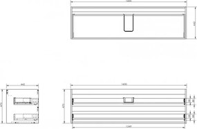 Mexen Box-A, závěsná skříňka 160 cm, 2 zásuvky, matná šedá, 91AX0-1600-470-2-62