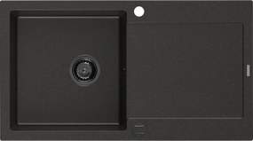 Mexen Leo, dřez granitový 900x500x190 mm, 1-komorový, černá-zlatá metalíza s černým sifonem, 6501901010-75-B