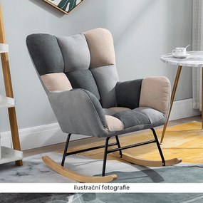Designové houpací křeslo, patchwork šedá / béžová, KEMARO