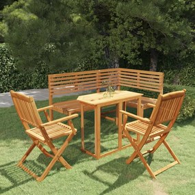 4Dílný Bistro Set Masivní Akáciové Dřevo - Hnědá / Područky