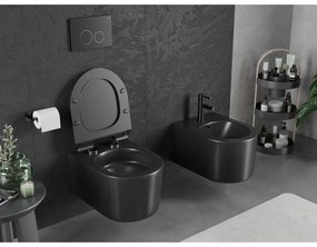Mexen Sofia, závěsná WC mísa 490x360x355 mm, Rimless Tornádo + WC sedátko z duroplastu, černá matná, 30540185T