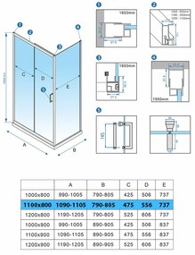 BPS-koupelny Obdélníkový sprchový kout HYD-OK103B 110x80 černý/transparent + vanička HYD-OSV-SXL03D bílá
