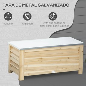 Outsunny Zahradní Úložný Truhla 155L s Pozinkovaným Víkem a Šikmým Designem pro Zahradu, Terasu či Balkon 110x50x50 cm Přírodní Dřevo