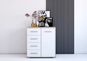IDZ Komoda FRIDA MINI 1D4S 01, 90 cm Bílá / Dub Sonoma
