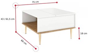 Konferenční stolek HARMONI, 75x43x69, bílá/dub lancelot/zlatá