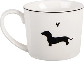 Bílý hrnek s jezevčíkem a srdíčkem Dog&Cat - 12*8*7 cm / 275 ml